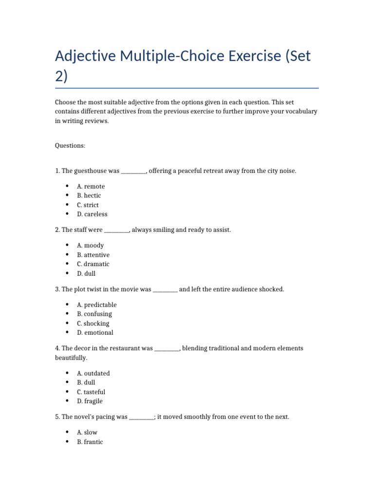 Adjective_MC_Review_Exercise_Set2 | PDF