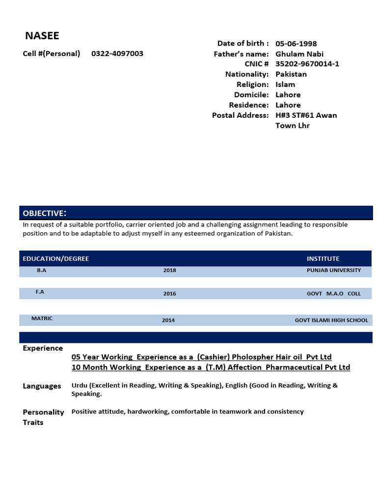 NASEEM HAIDER CV | PDF