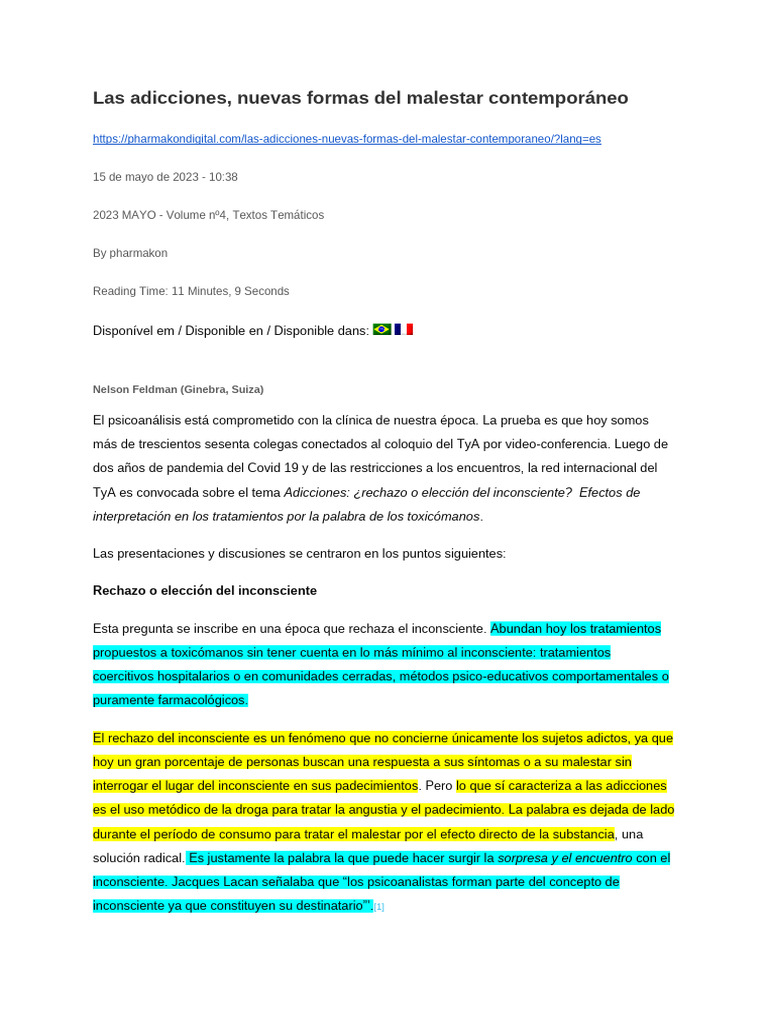 Las Adicciones, Nuevas Formas Del Malestar Contemporáneo (Lugar Del Icc ...