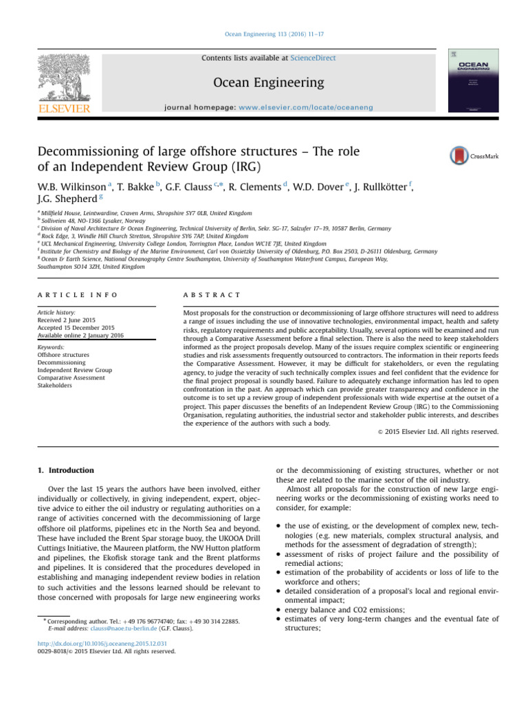Decommissioning of Large Offshore Structures - The Role of An ...