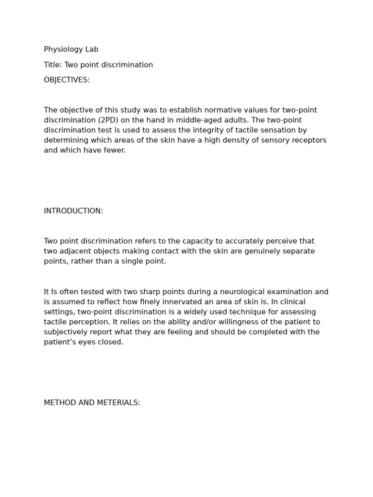 Two-Point Discrimination Lab | PDF