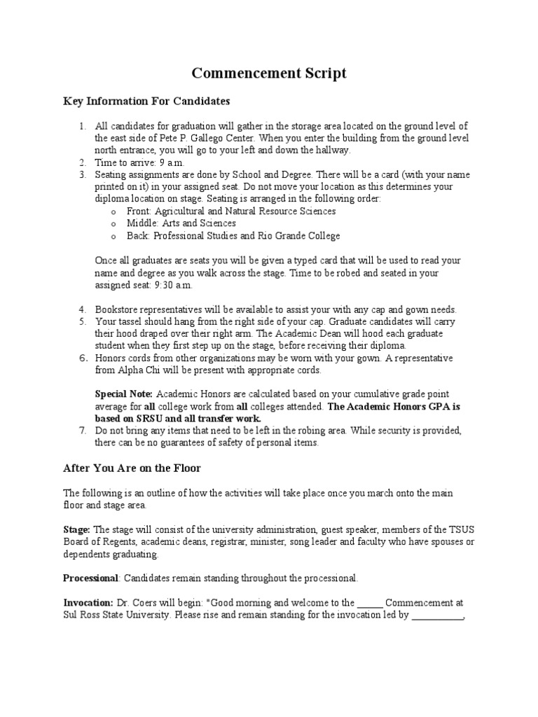 Commencement Script | PDF | Academic Degree | Master's Degree