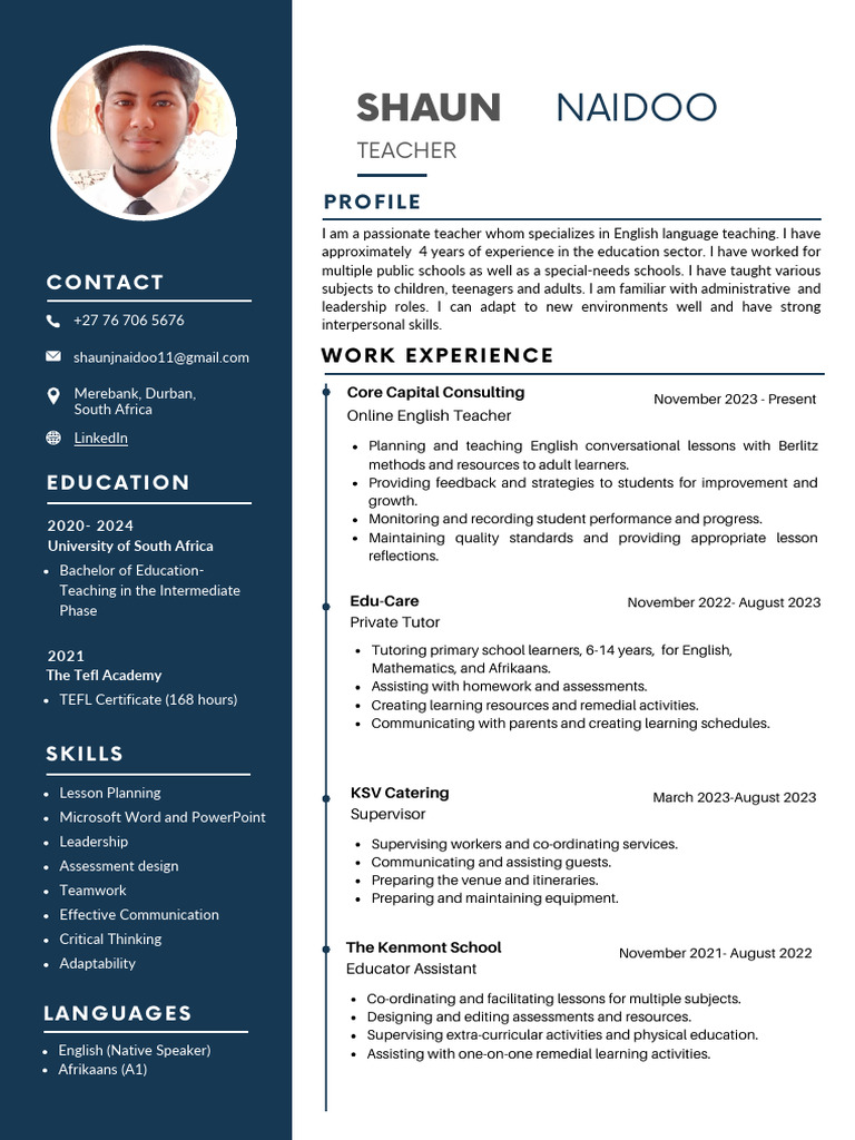 2025 CV of Shaun Naidoo | PDF | Teachers | Human Communication