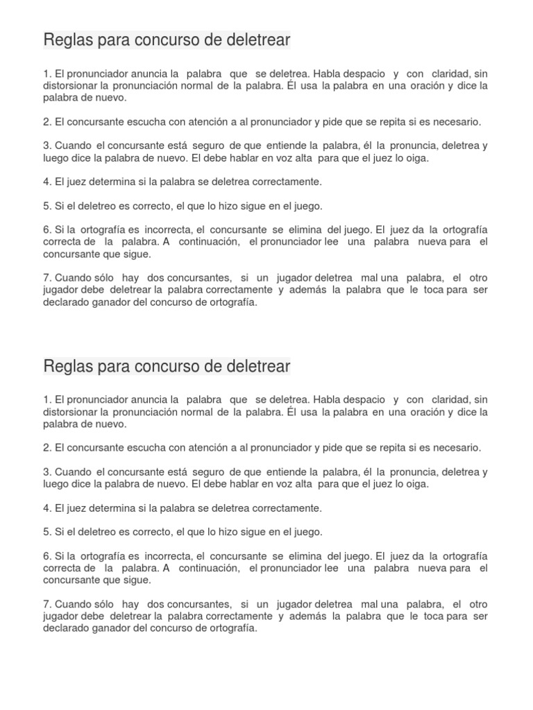 Reglas para Concurso de Deletrear | PDF | Comunicación ...