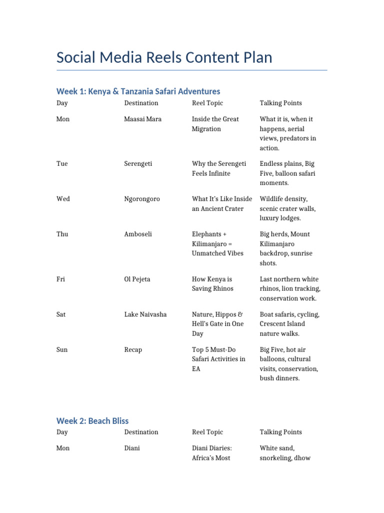 Social Media Reels Content Plan | PDF | Dubai