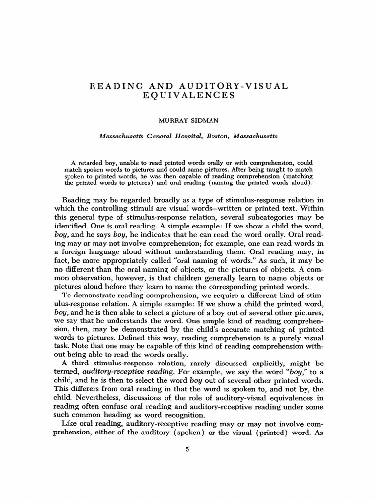 Livro - Equvalencias Sonoras e Visuais - Sidman 1971 | PDF | Dyslexia | Neuroscience