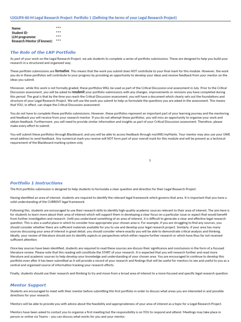 LRP Portfolio 1 Template 2024-25 | PDF | Peer Review | Critical Thinking