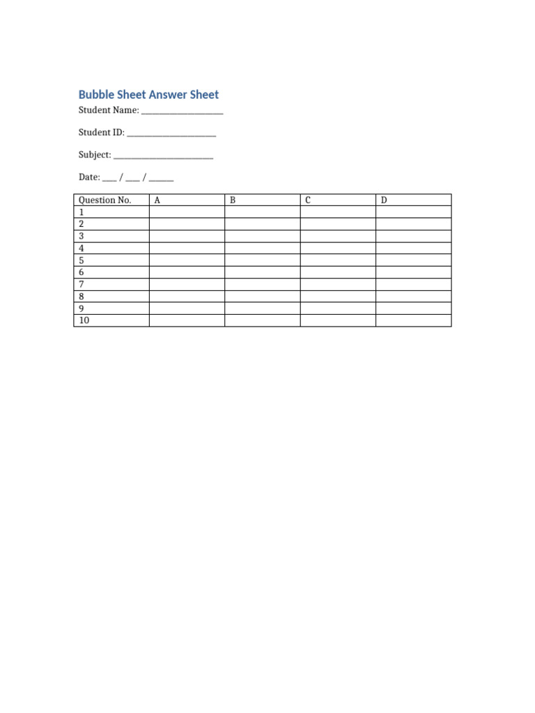Bubble Sheet Template English | PDF