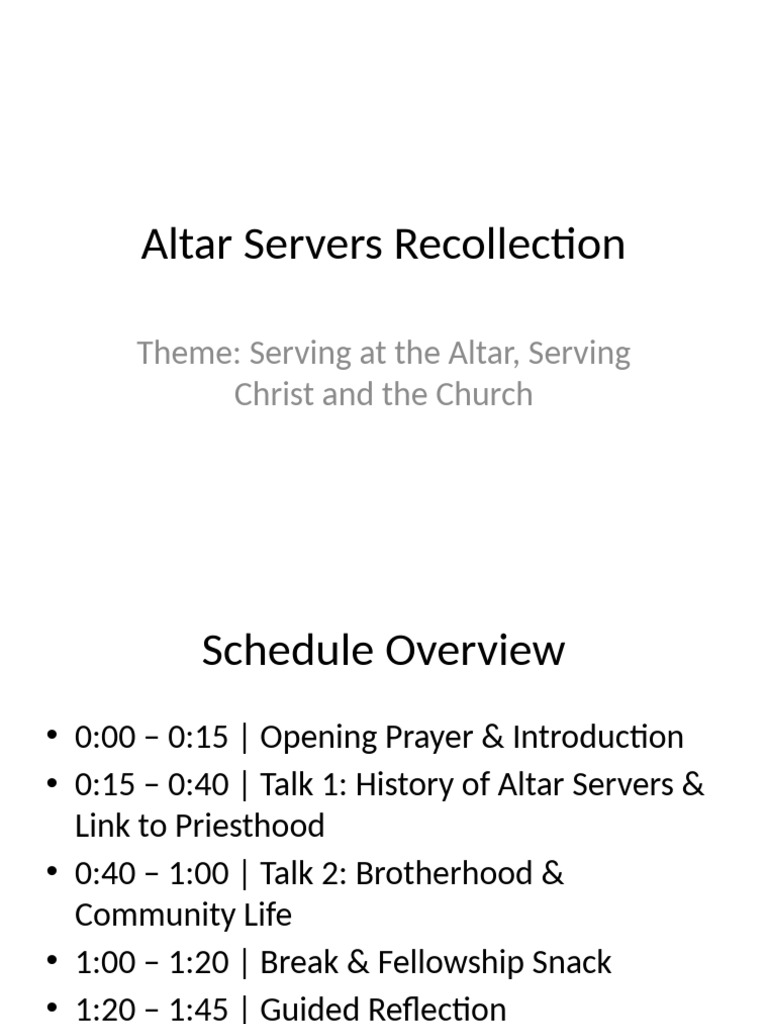 Altar Servers Recollection Schedule | PDF