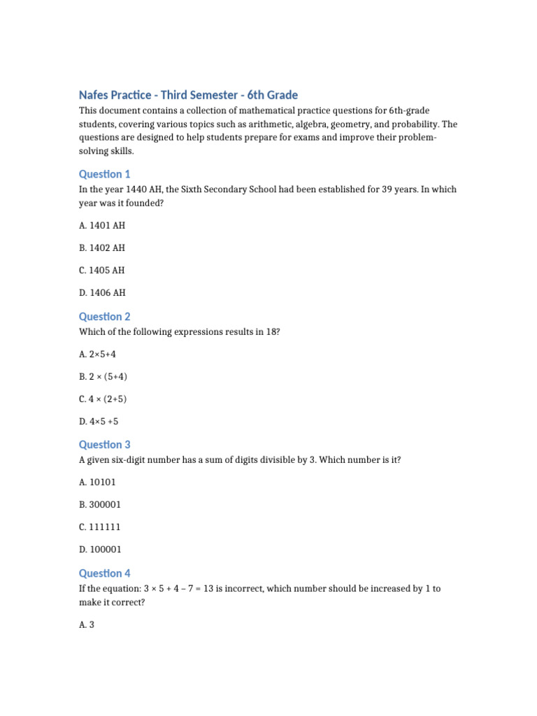 Nafes Practice Grade6 Translated | PDF