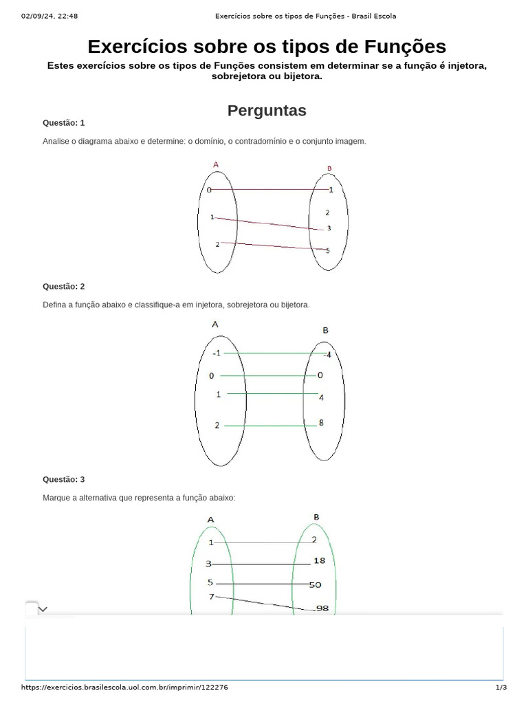 Classificação de Funções: Exercícios | PDF | Função (Matemática ...