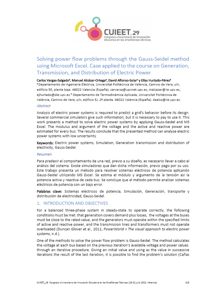 Vargas-SalgadoAlcazar-OrtegaAlfonso-Solar - Solving Power Flow Problems Through The Gauss-Seidel ...