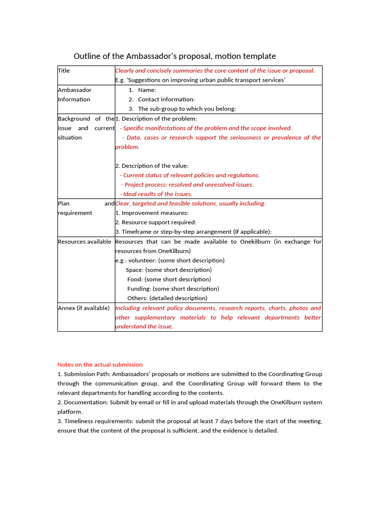 Ambassador Proposal Outline Template | PDF