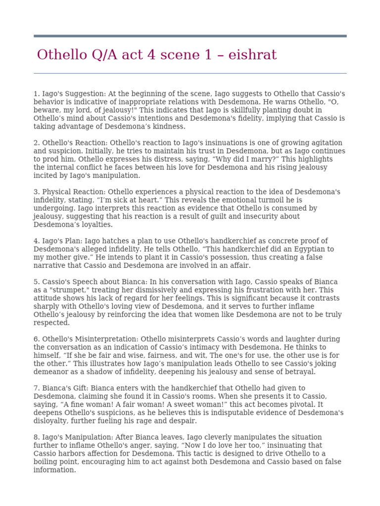 Eishrat Othello Assignment | PDF | Othello | Iago