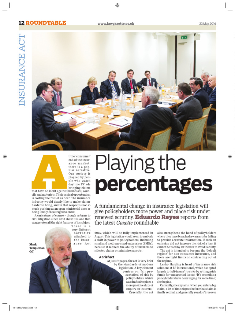 Playing The Percentages Roundtable | PDF | Insurance | Underwriting