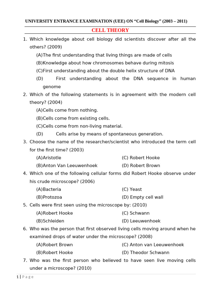 Grade 12 - UEE On Cell Biology | PDF | Cell Membrane | Cell (Biology)