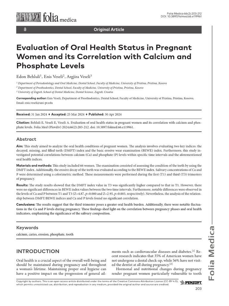 Evaluation of Oral Health Status in Pregnant | PDF | Tooth Enamel ...