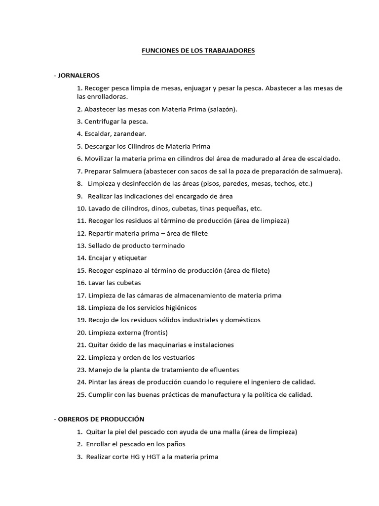 Funciones de Los Trabajadores | PDF | Business | Gestión de recursos ...
