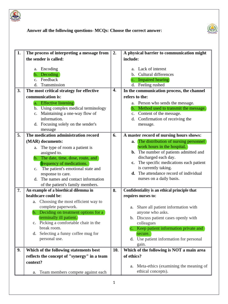 Communication Skills Questions | PDF | Communication | Nursing