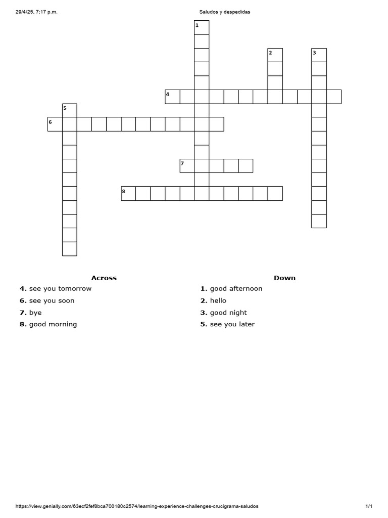 Saludos y Despedidas Crossword Puzzle | PDF