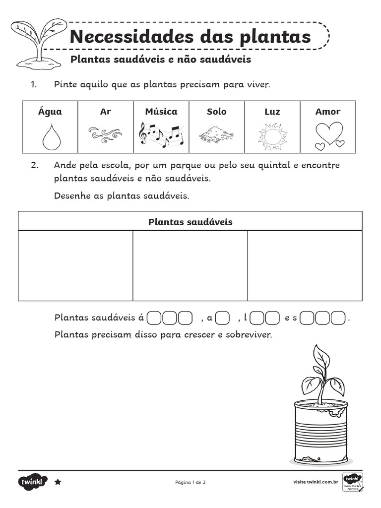 BR C 1709302109 Necessidades Basicas de Uma Planta Folhas de Atividade Ver 3 | PDF | Raiz | Plantas