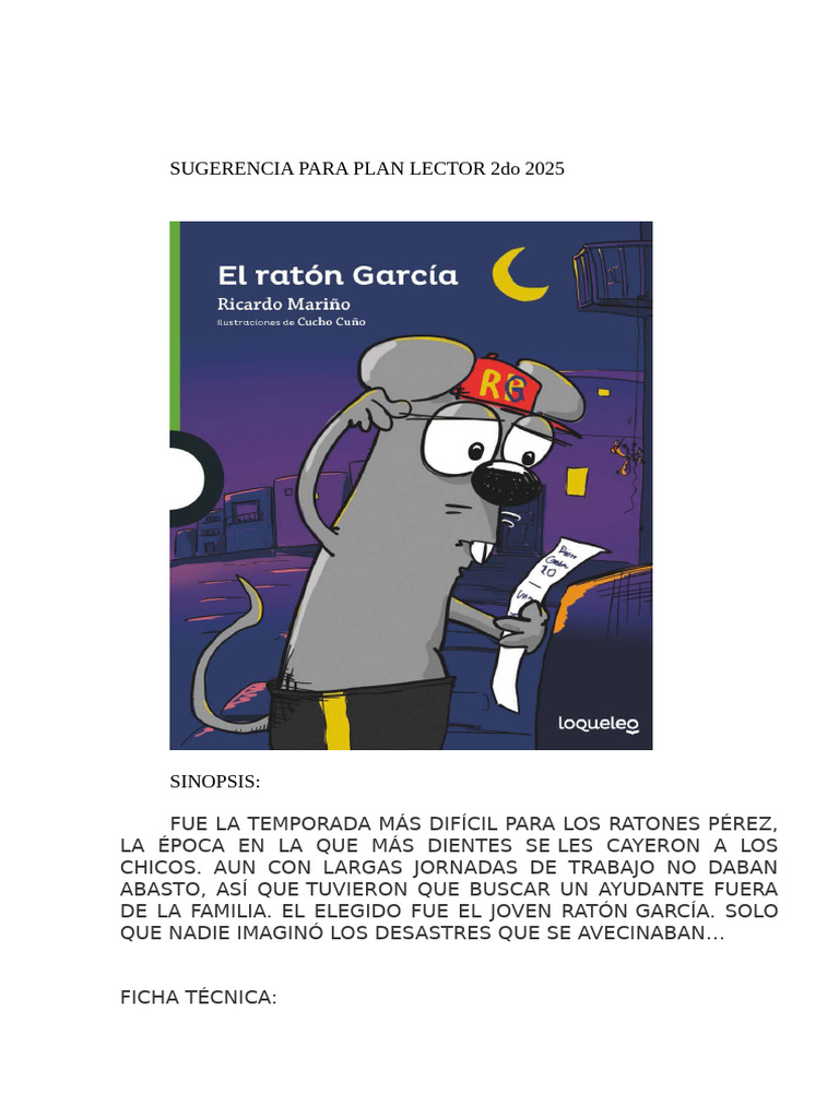 El ratón García: Plan lector 2025 | PDF