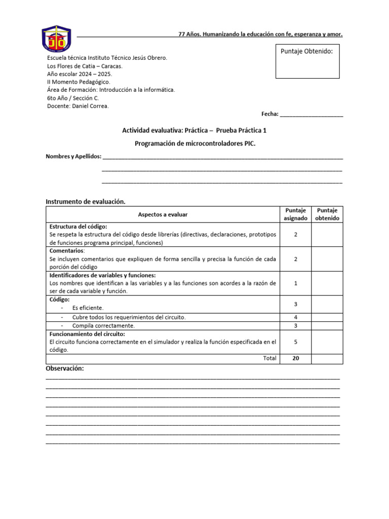 6to c - Daniel Correa - Instrumento de Evaluación de Prueba Práctica Informática (1) | PDF ...