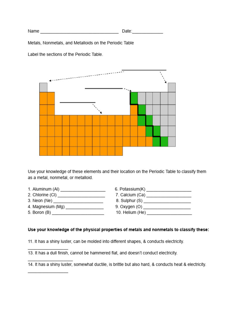 Third Form Metal Vs Non Metal Worksheet | PDF