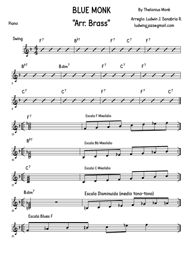 5-Blue Monk Pno Arr PDF | PDF