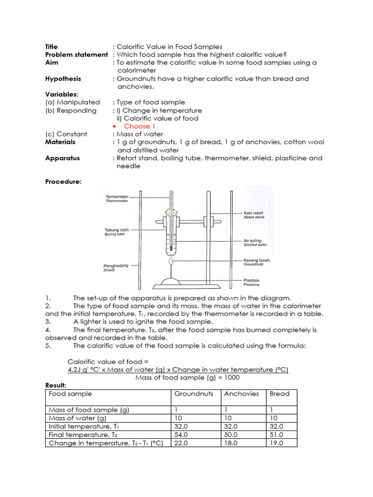 Peka Calorific Value 2024 | PDF | Experiment | Calorie