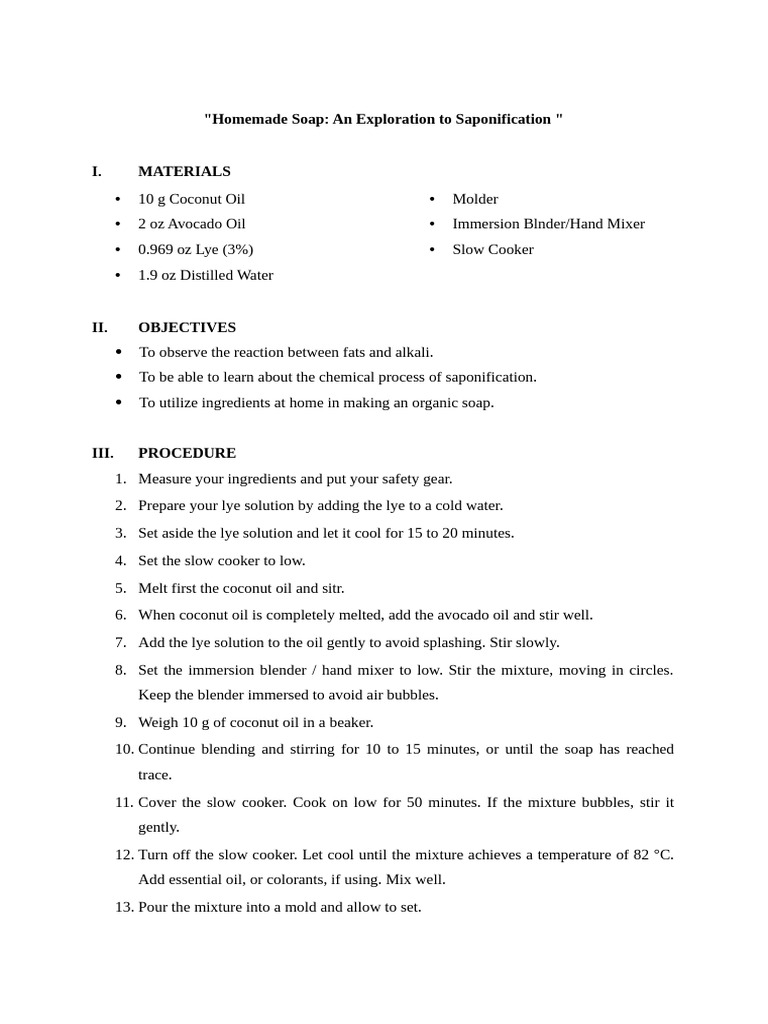 Biochem Saponification Lab Experiment | PDF | Soap | Sodium Hydroxide