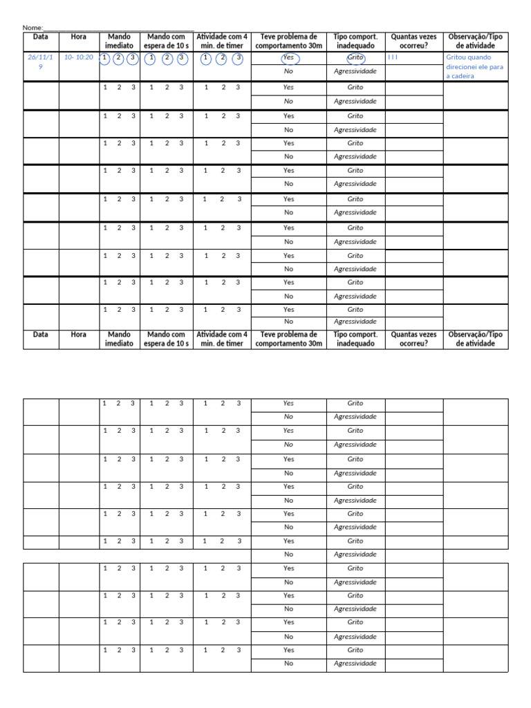 Problema de Comportamento - Folha de Registro | PDF | Ciências comportamentais | Conceitos ...