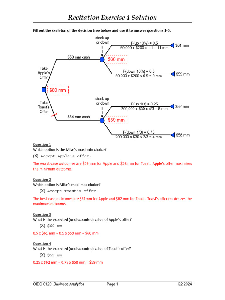 OIDD 6120 Q2 2024 Rec 4 Ex Solution | PDF | Probability Theory | Probability