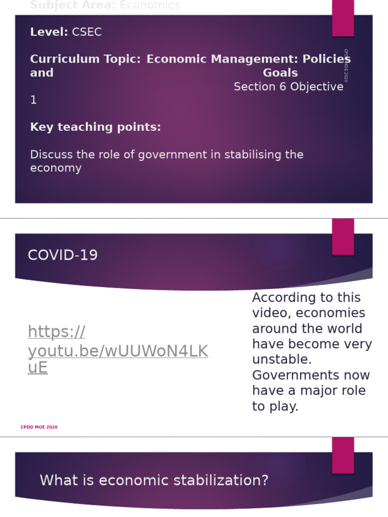 CSEC Economics S6 Obj 1 Economic Stabilisation 1a | PDF | Fiscal Policy ...
