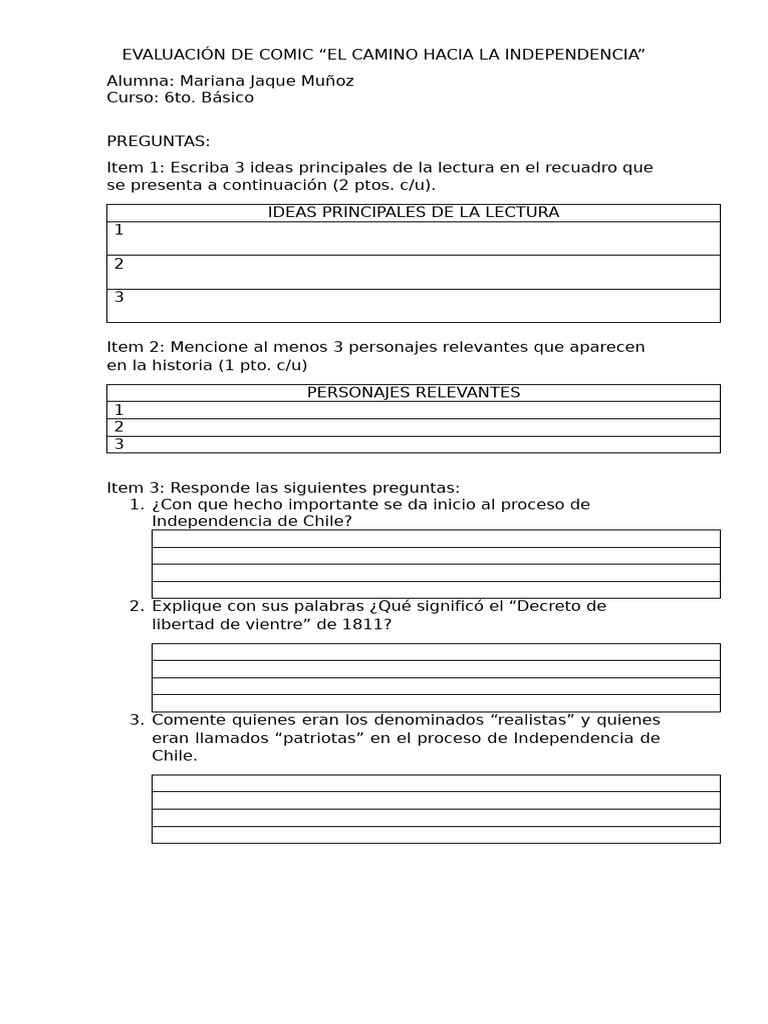 Evaluación de Comic | PDF