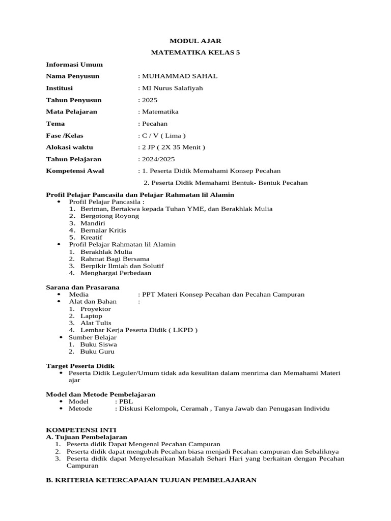 Modul Ajar Muhammad Sahal | PDF