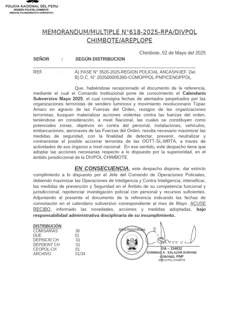 Memo. Mul. #618-2025 Calendario Subversivo Mayo 2025. | PDF | Agencia ...