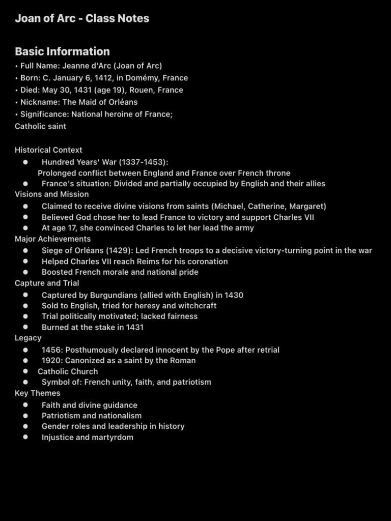 Joan of Arc - Class Notes | PDF