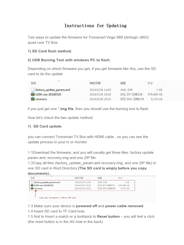 Instructions For Updating Tronsmart S89 Series | PDF | Usb | Operating System Families
