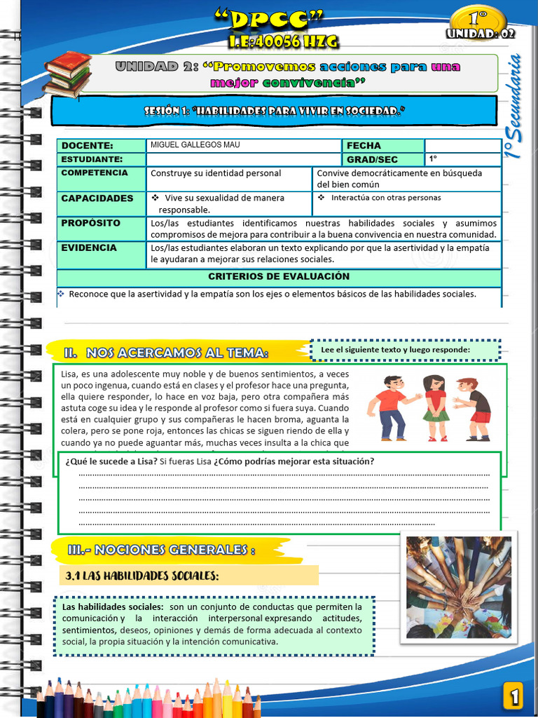 1° DPCC -ACTV.01-UND.2 2025 | PDF | Comunicación | Ciencias del comportamiento
