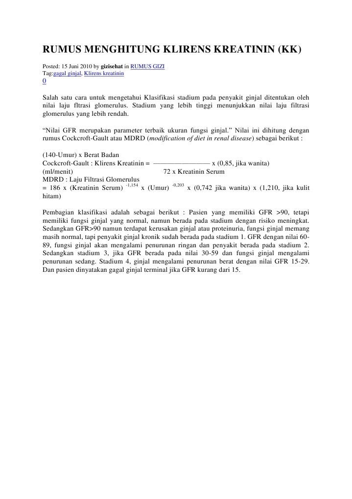 Rumus Klirens Kreatinin dan GFR | PDF