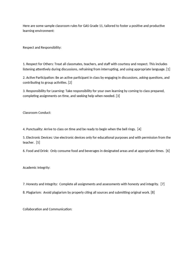 Grade 11 Classroom Rules Guide | PDF