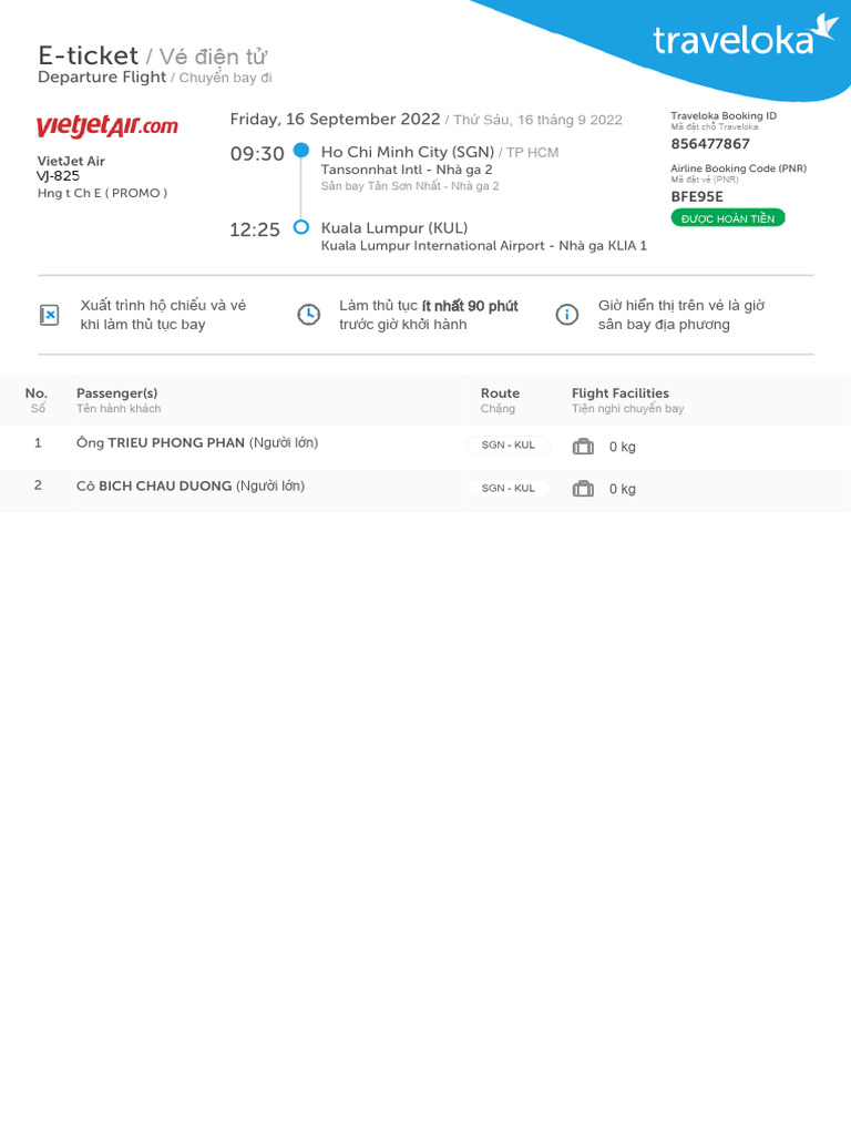 Trieu Phong Phan-SGN-BFE95E-KUL-FLIGHT - ORIGINATING | PDF