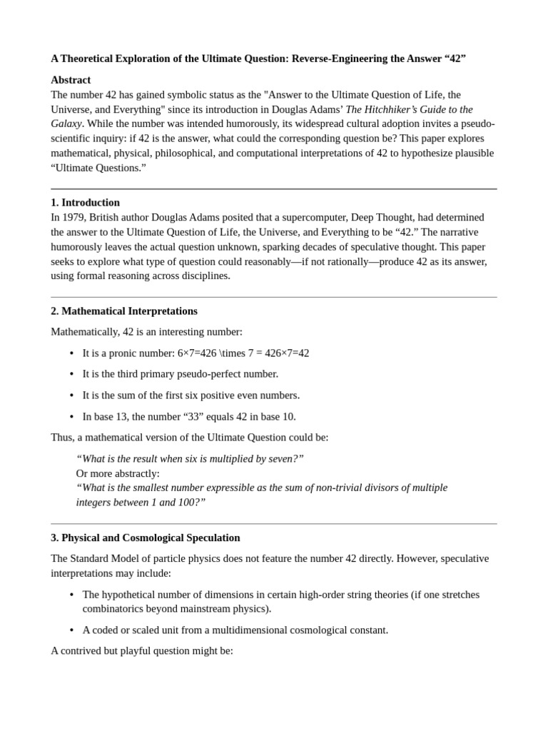 Exploring the Ultimate Question of 42 | PDF | Numbers | Universe