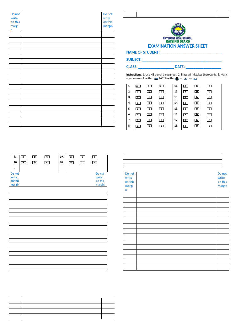 Examination Answer Sheet Template | PDF
