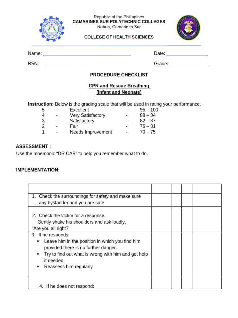 Checklist CPR Child and Neonate | PDF | Cardiopulmonary Resuscitation ...