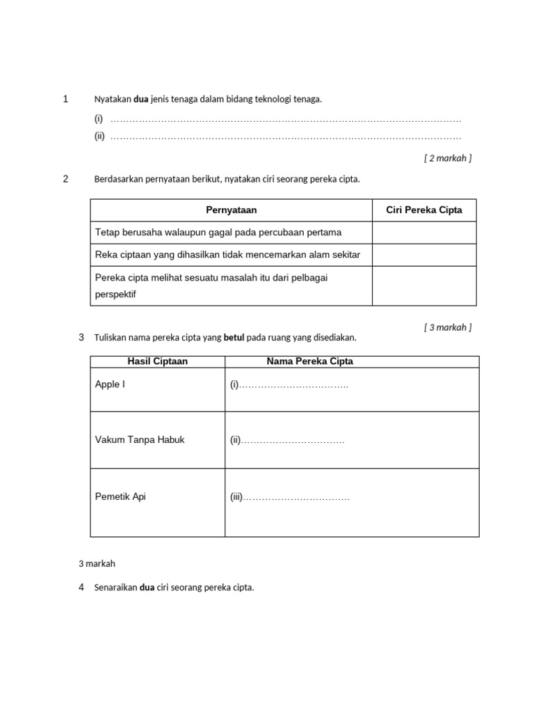 Nyatakan Jenis Tenaga Dalam Bidang Teknologi Tenaga.: Pernyataan Ciri ...
