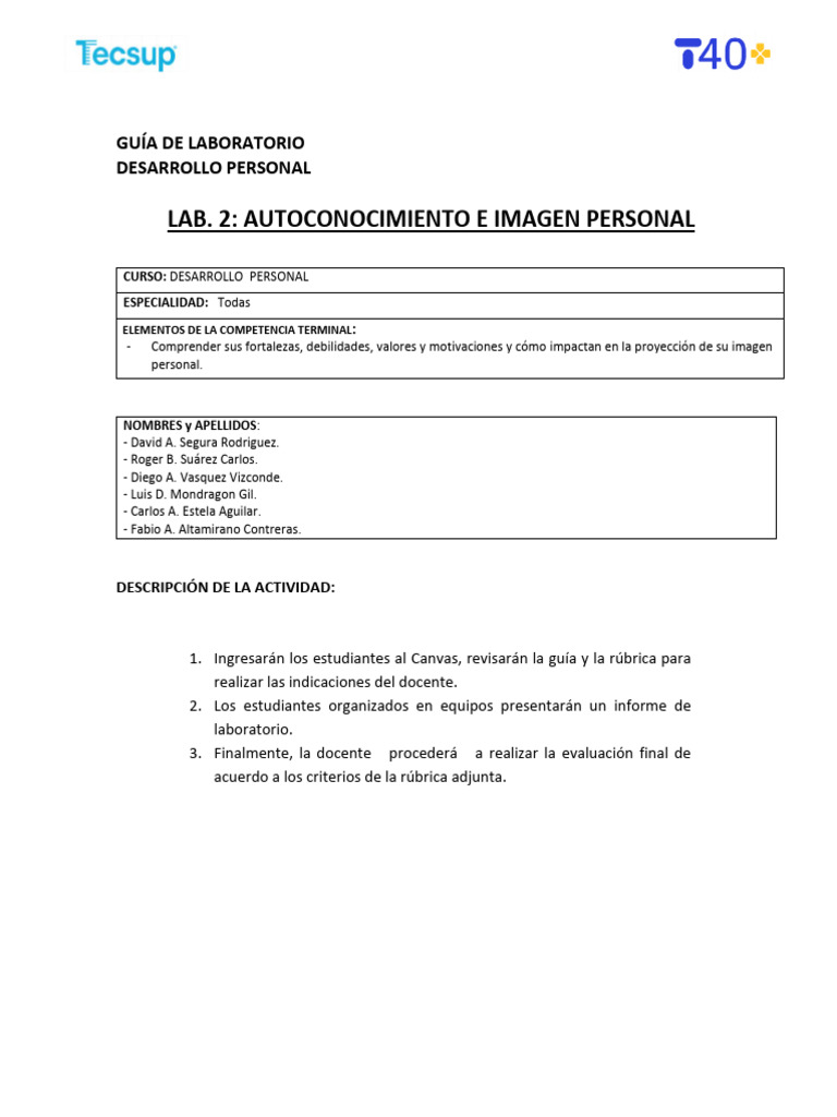 Guía Lab 2 Autoconocimiento-1 (HECHO) | PDF | Ingeniería | Creatividad