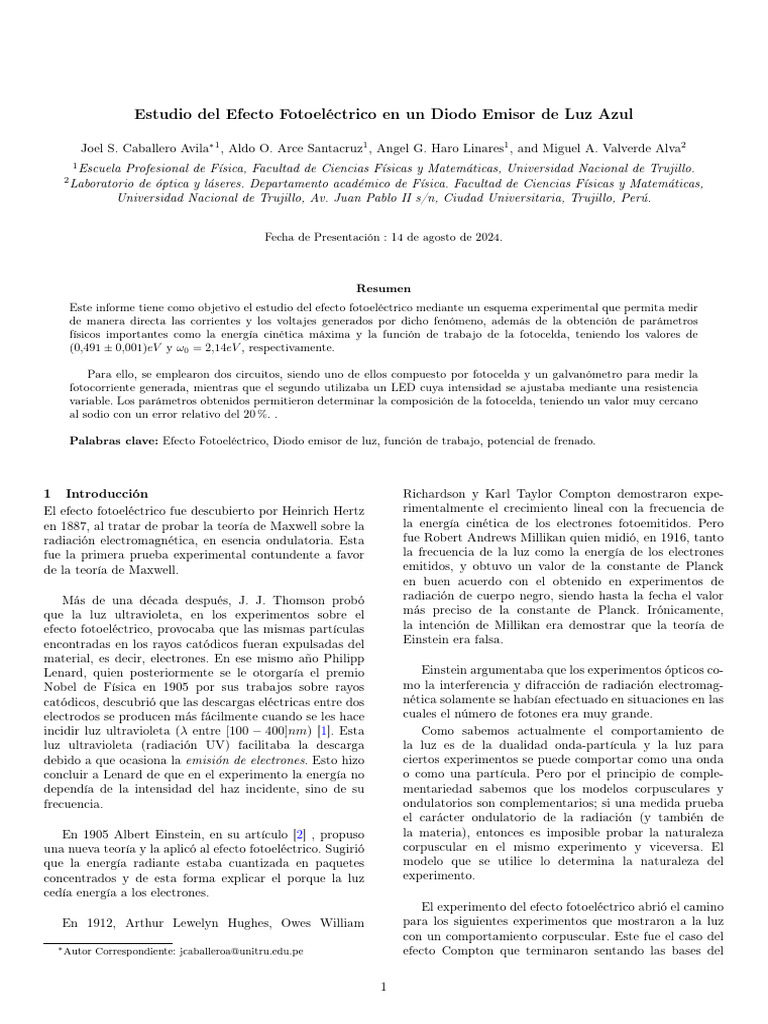 Experimento 7 Efecto Fotoeléctrico | PDF | Efecto fotoeléctrico | Ligero