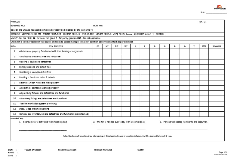 Flat Handover Checklist for Clients | PDF